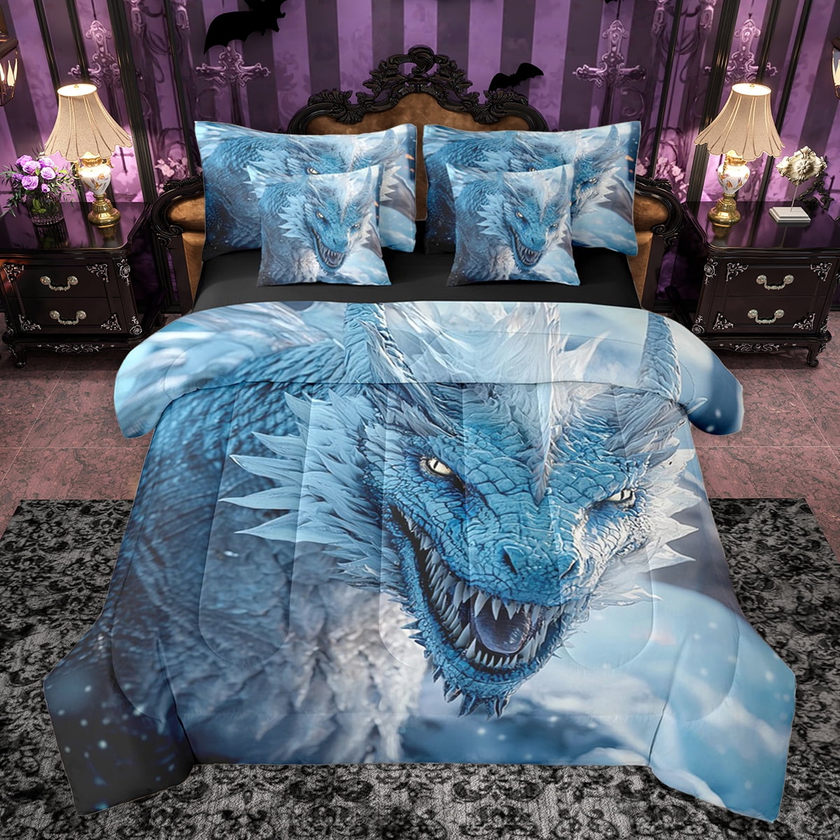 Homewish 3D Blue Dragon Bedding Comforter Set 7pcs for Teens, Magic ...