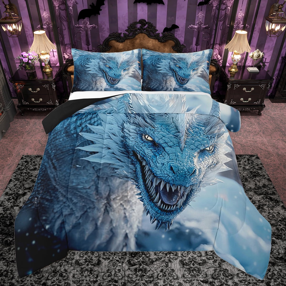 Homewish 3D Blue Dragon Queen Comforter Set for Teens, Magic Western ...