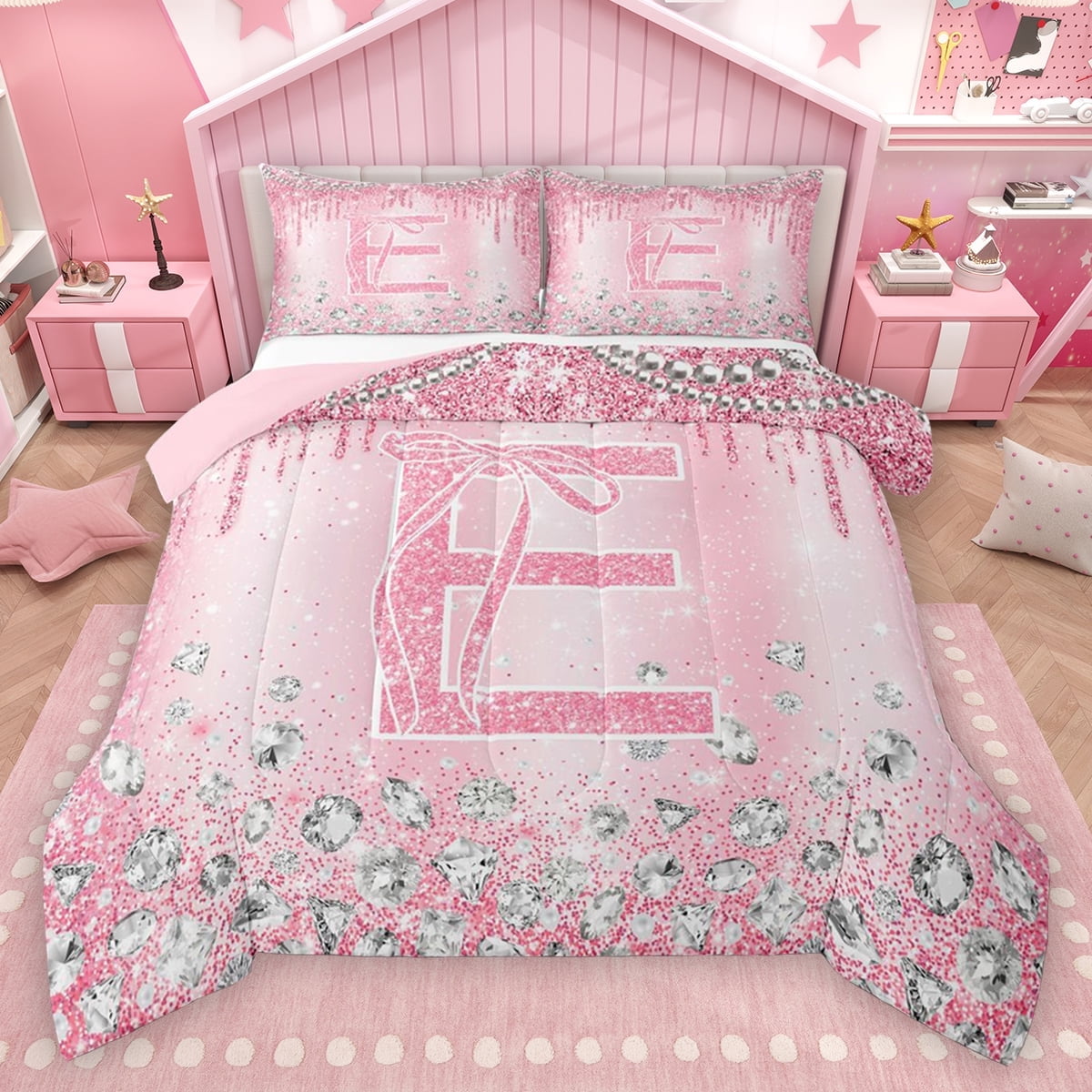 Homewish 3D Chic Diamond Bedding Comforter Set,First Letter E Twin ...