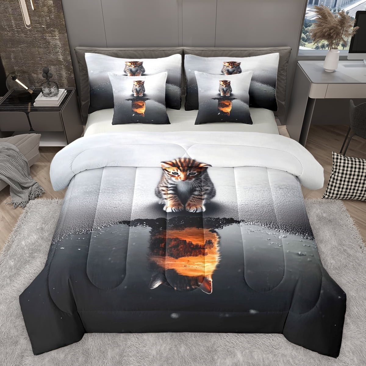 Homewish 3D Cute Kitten Bedding Comforter Set 7 Pieces for Teen, Kawaii ...