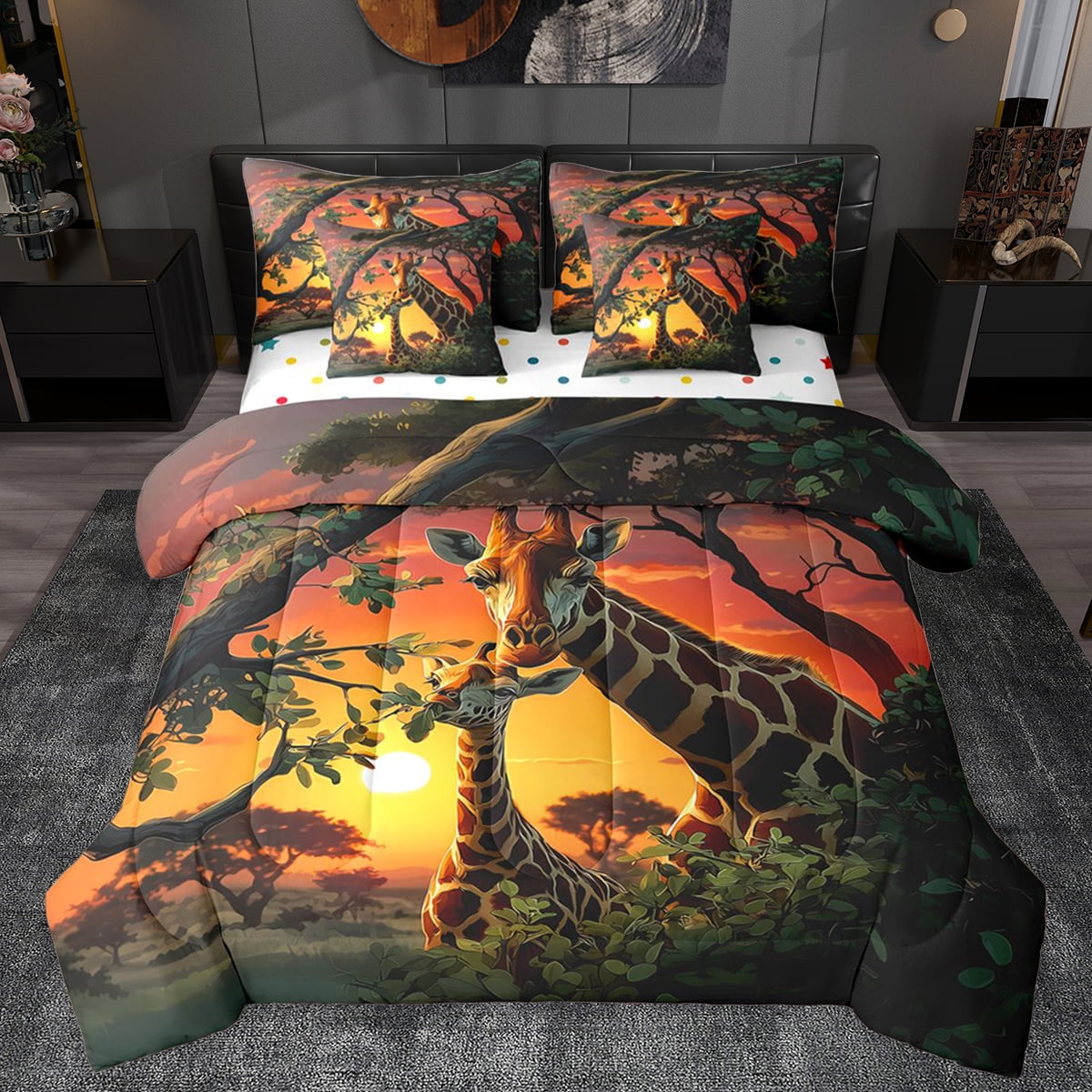 Homewish 3D Giraffe Family Bedding Comforter Set 7pcs for Teens, Kawaii ...