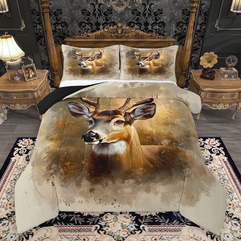 Homewish 3D Moose Deer Elk Queen Comforter Set, Rustic Western Animal ...