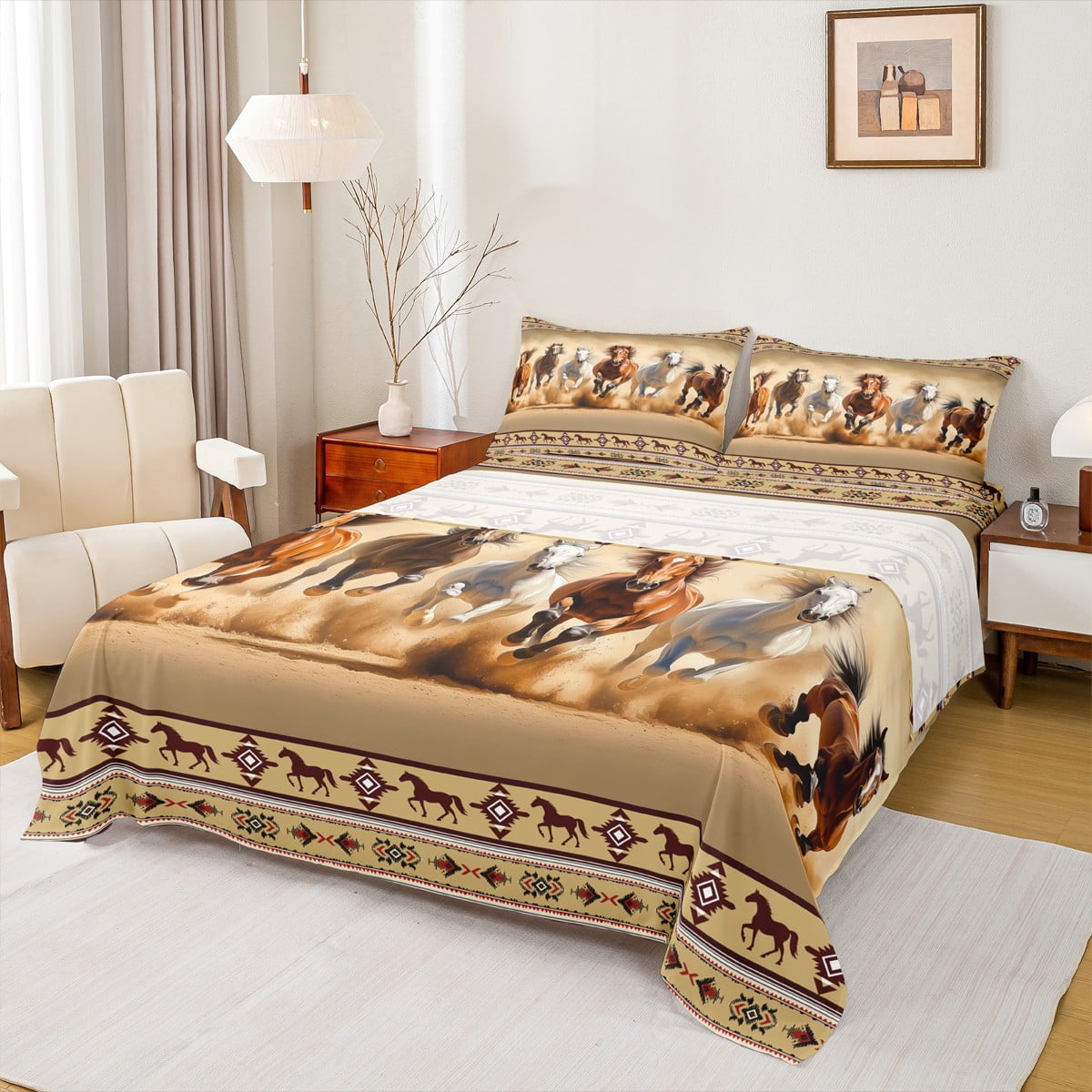 Homewish 3D Racing Horse Bed Sheets for Adult, Western Aztec Abstract ...