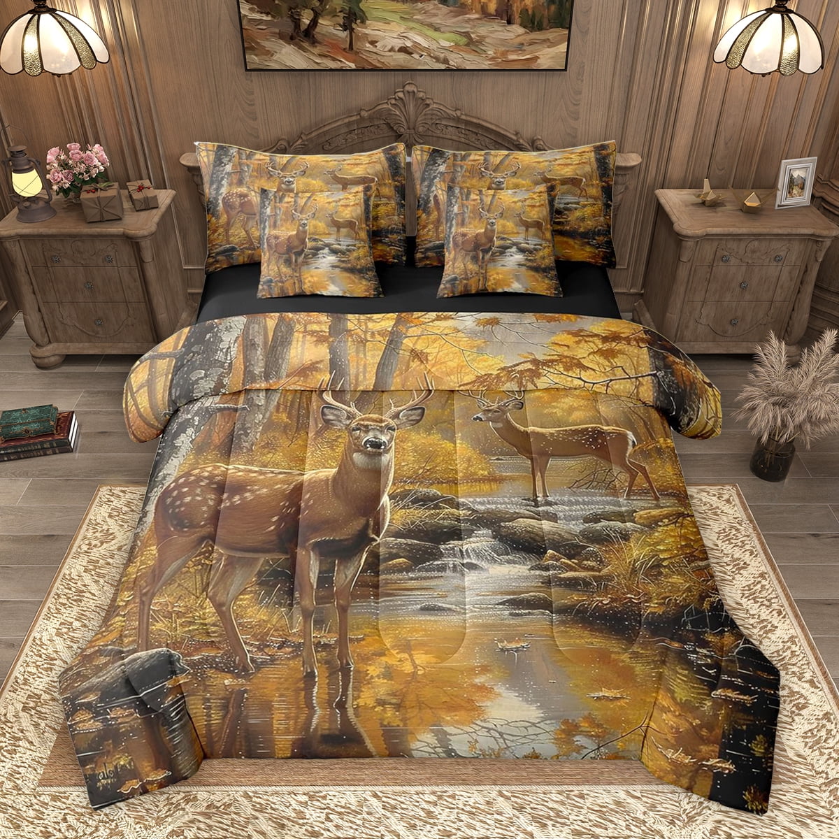 Homewish 3D Reindeer Moose Twin Bedding Sets 7-Piece, Autumn Jungle ...