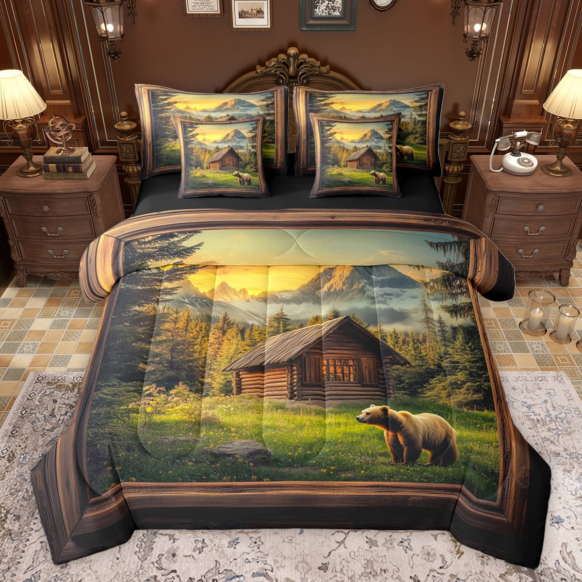 Homewish 3D Rustic Bear Bedding Comforter Set 7 Pieces for Teen, Hippie ...
