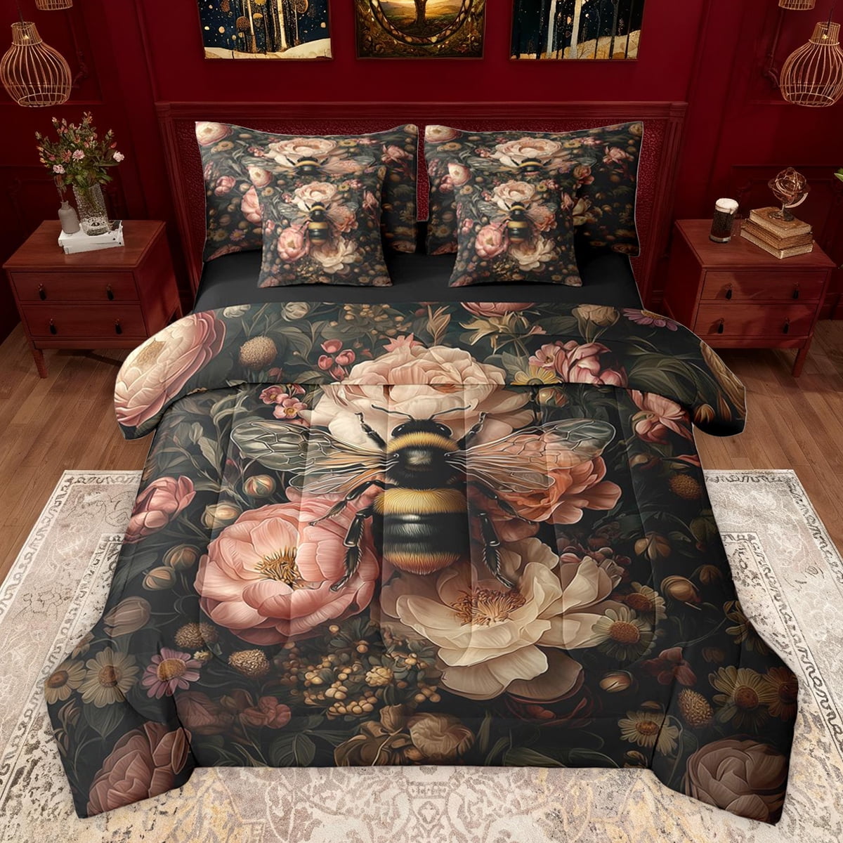 Homewish 3D Rustic Bee Bedding Comforter Set 7pcs for Adult, Vintage ...