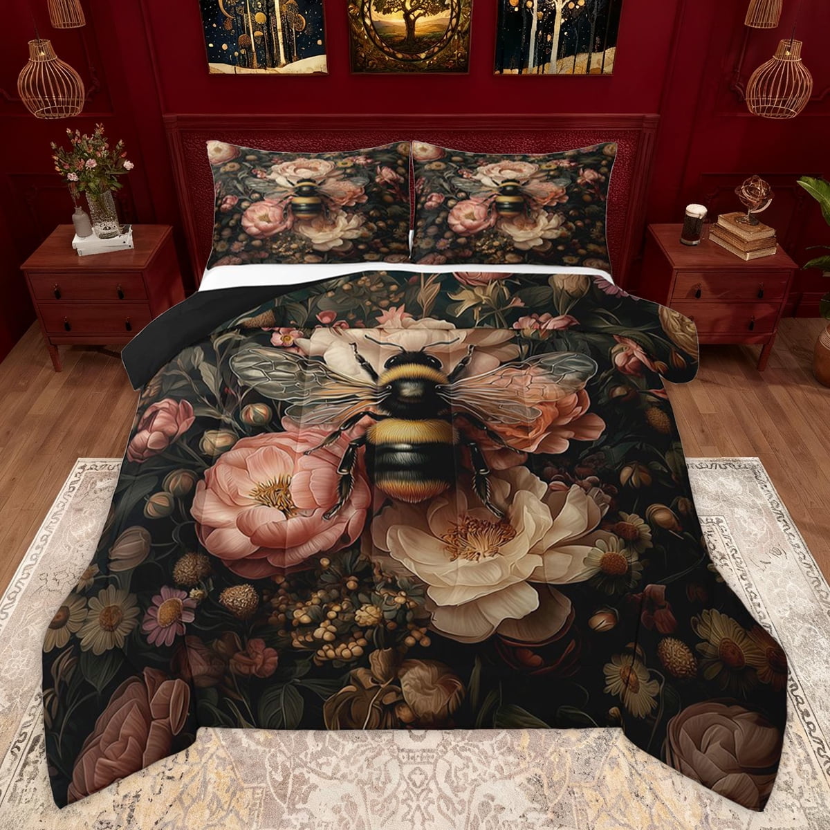 Homewish 3D Rustic Bee Bedding Comforter Set for Adult, Vintage Western ...