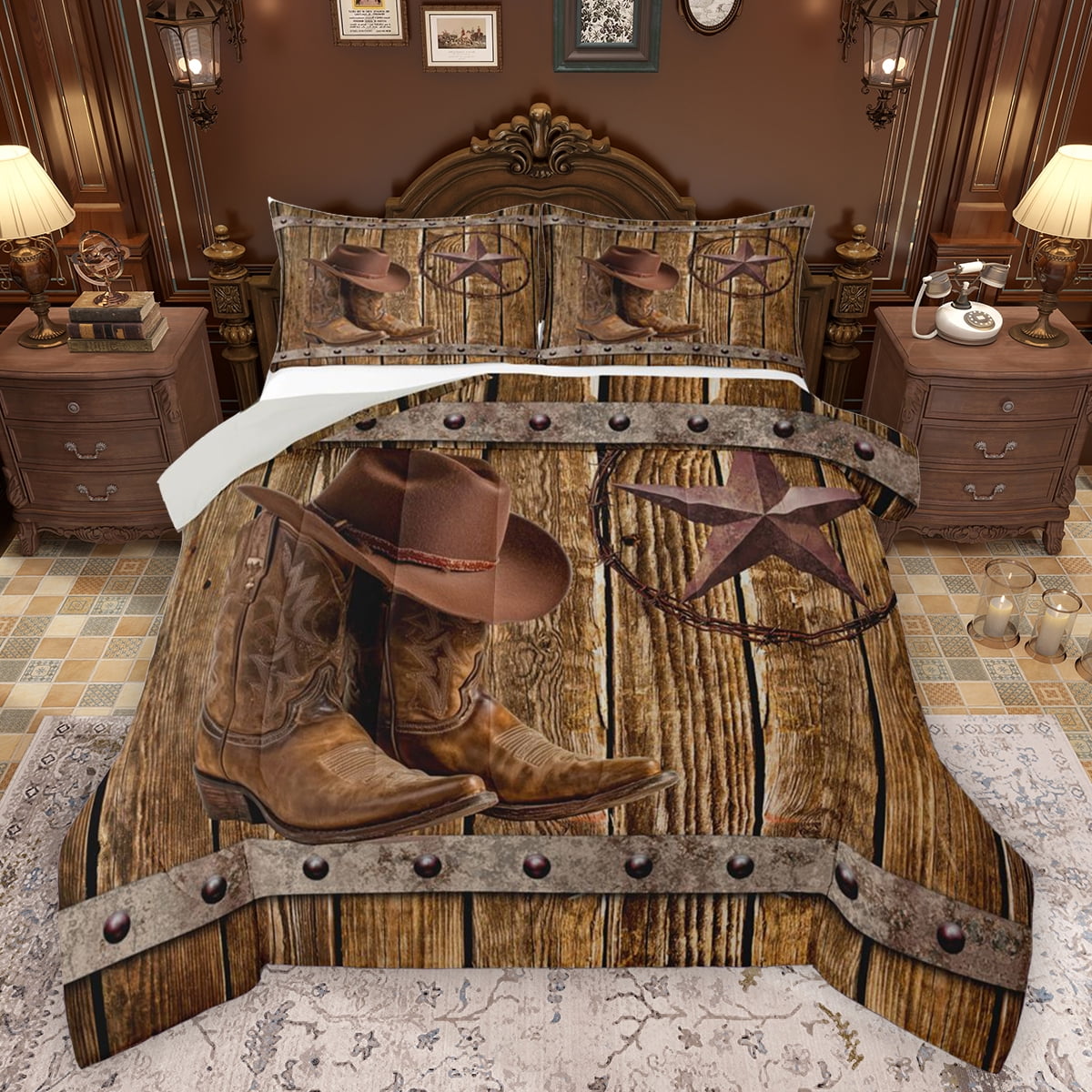 Homewish 3D Texas Stars Queen Comforter Set,Rustic Cowboy Boots Bedding ...
