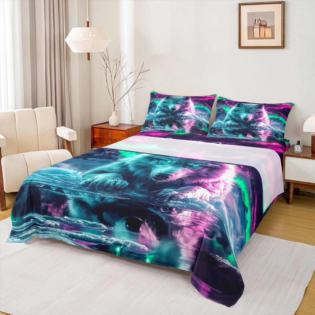 Homewish 4D Magic Wolf Bed Sheets for Kid, Mystic Antarctic Aurora King ...