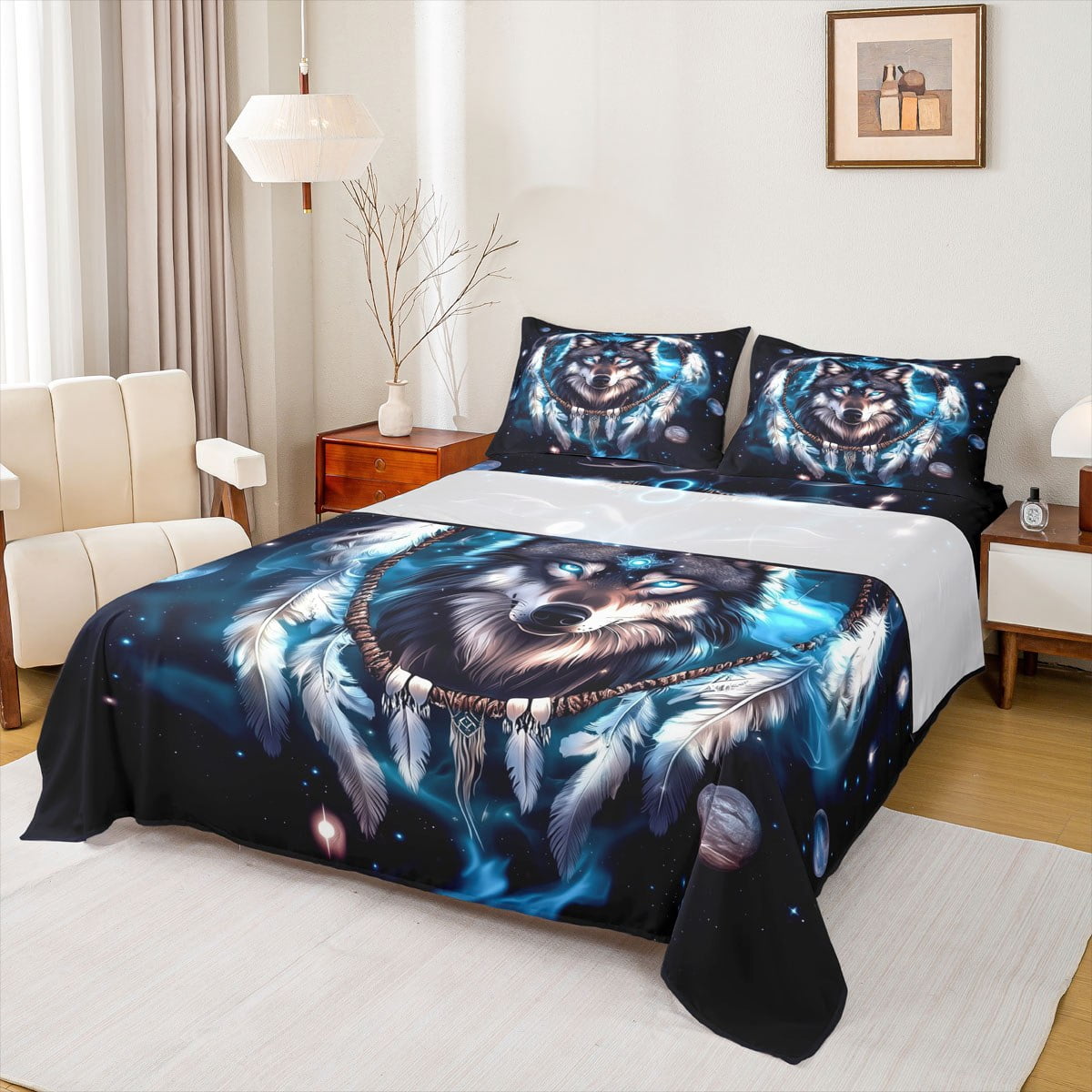 Homewish 4D Tribal Wolf Bed Sheets, Mystic Outer Space King Sheets ...
