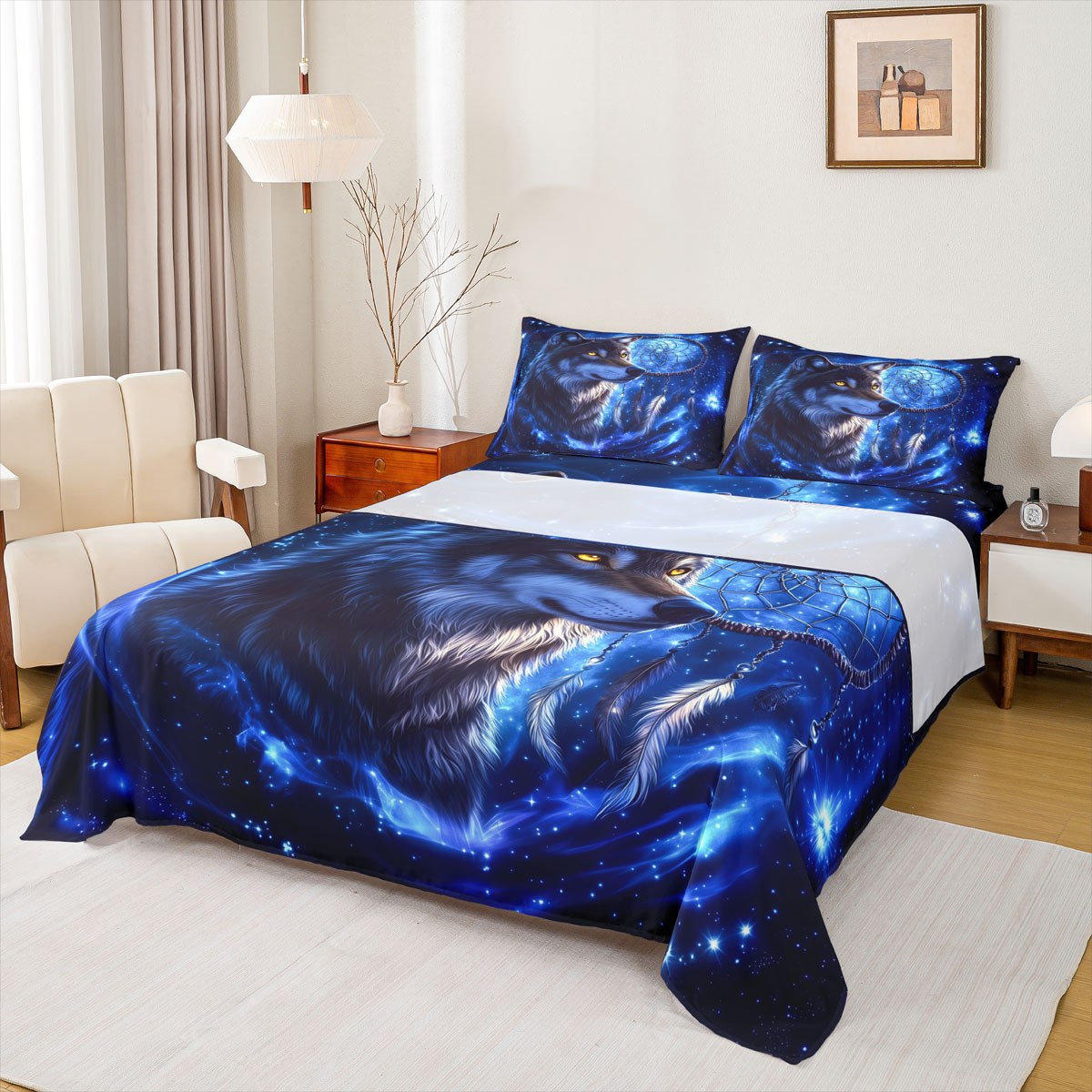 Homewish 4D Western Wolf Bed Sheets for Boy, Dream Catcher King Sheets ...