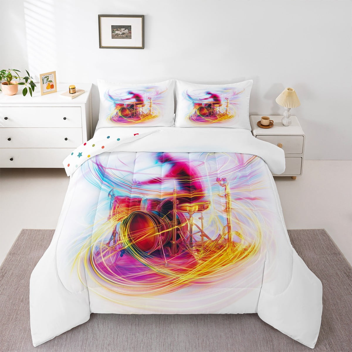 Homewish Abstract Drum Set 3 Pieces Queen Comforter Set For Teens Boys ...