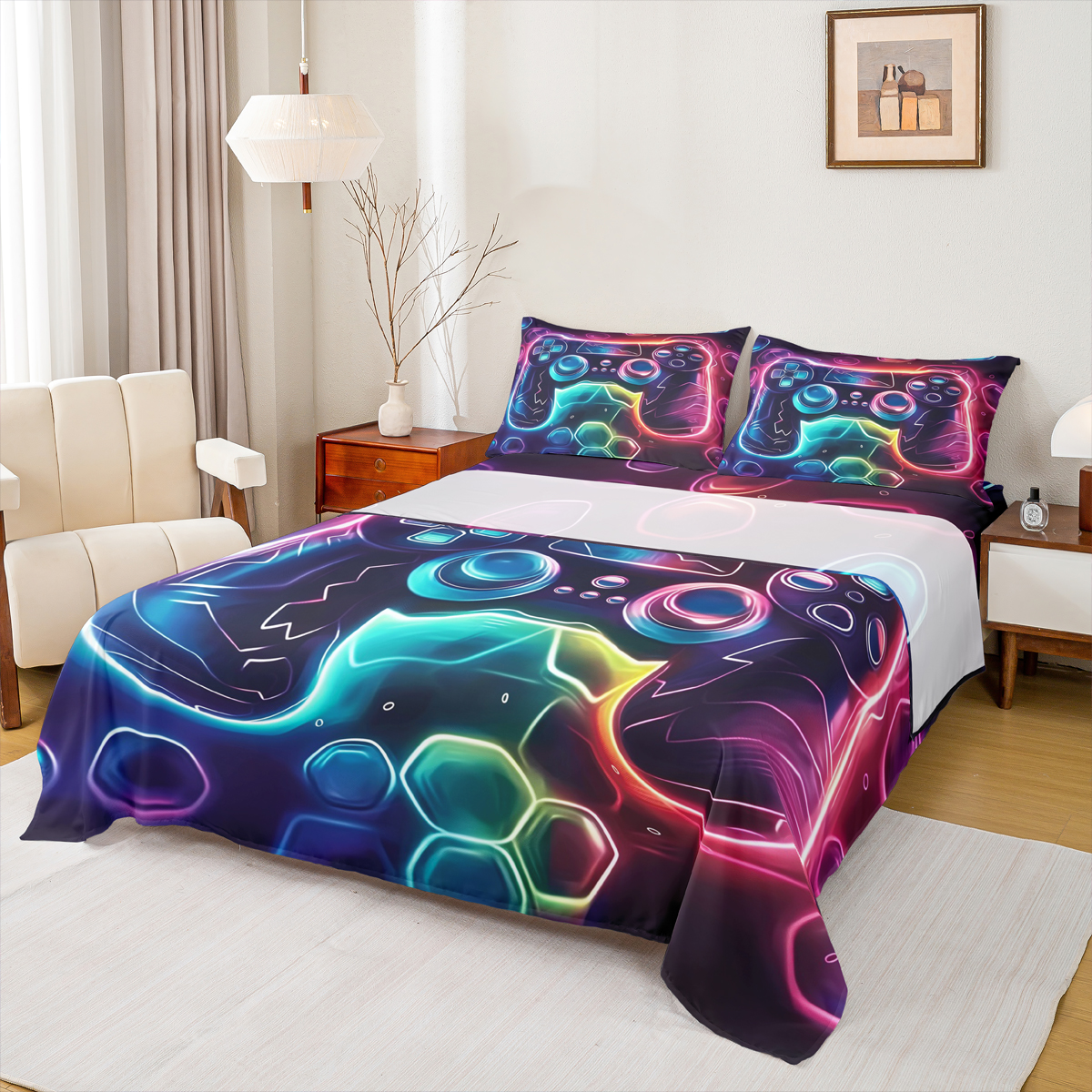 Homewish Abstract Gamer 4pcs Bed Sheets for Teens Boys Girls,Video Game ...