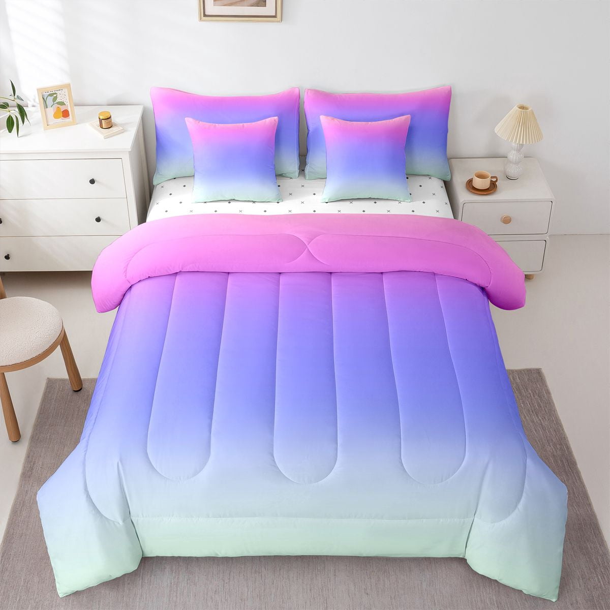 Homewish Abstract Gradient 7 Pieces Bedding Comforter Set For Teens ...