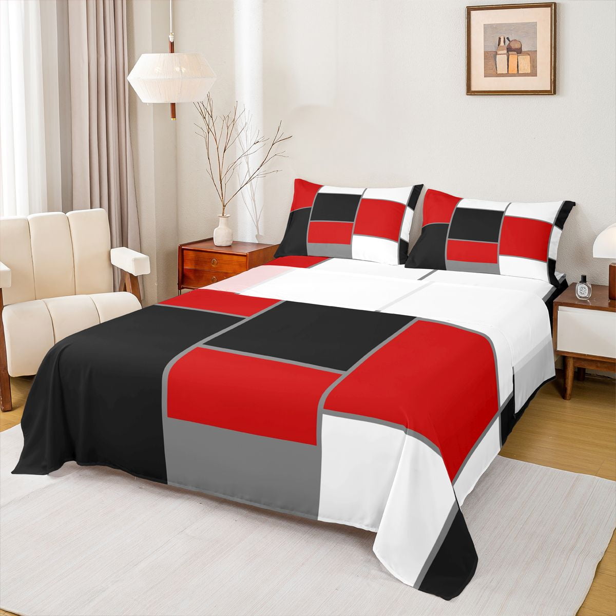 Homewish Abstract Square 4-Piece Full Size Sheets for Female Men ...