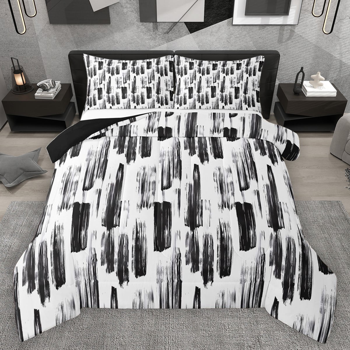 Homewish Abstract Stripes Lines Full Size Comforter Sets 3-Piece for ...