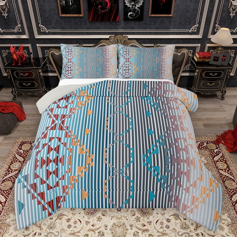 Homewish Adult Bohemian Abstract Full Size Comforter Sets, Cyan Hippie ...