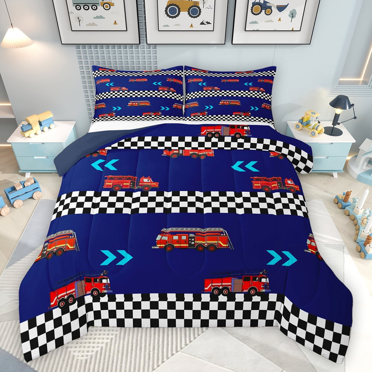 Homewish Adults Female Men Fire Truck 3 Pieces Queen Comforter Set ...
