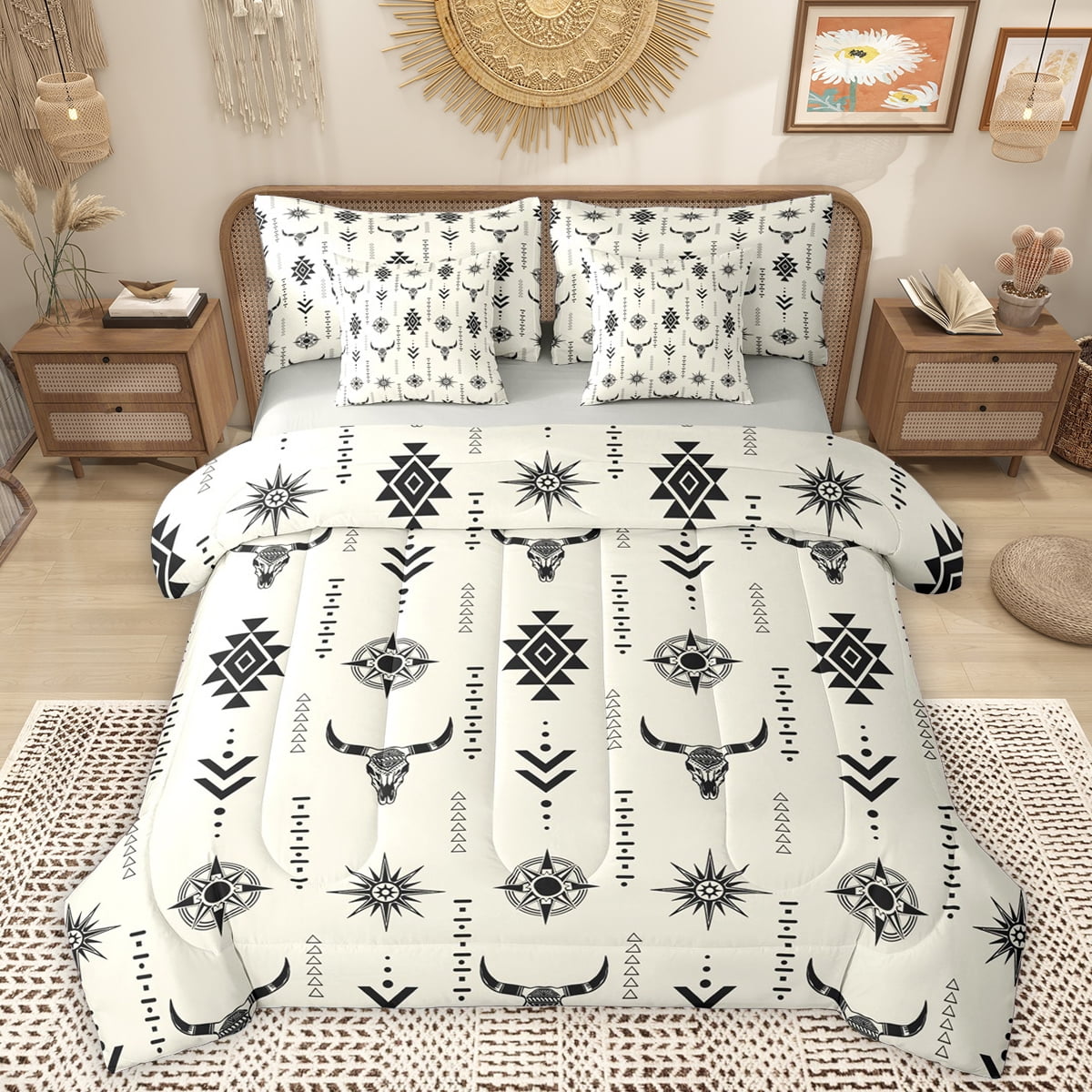 Homewish Ancient Aztec Western 7-Piece Bedding Comforter Set,Bull Skull ...