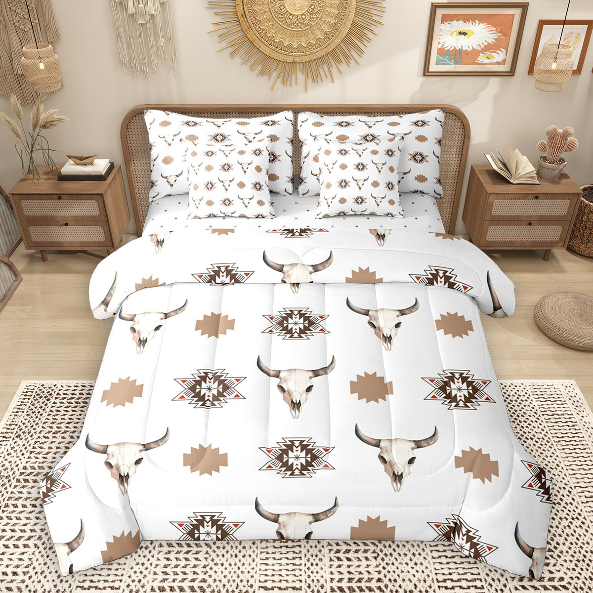 Homewish Ancient Aztec Western 7-Piece Bedding Comforter Set,Bull Skull ...