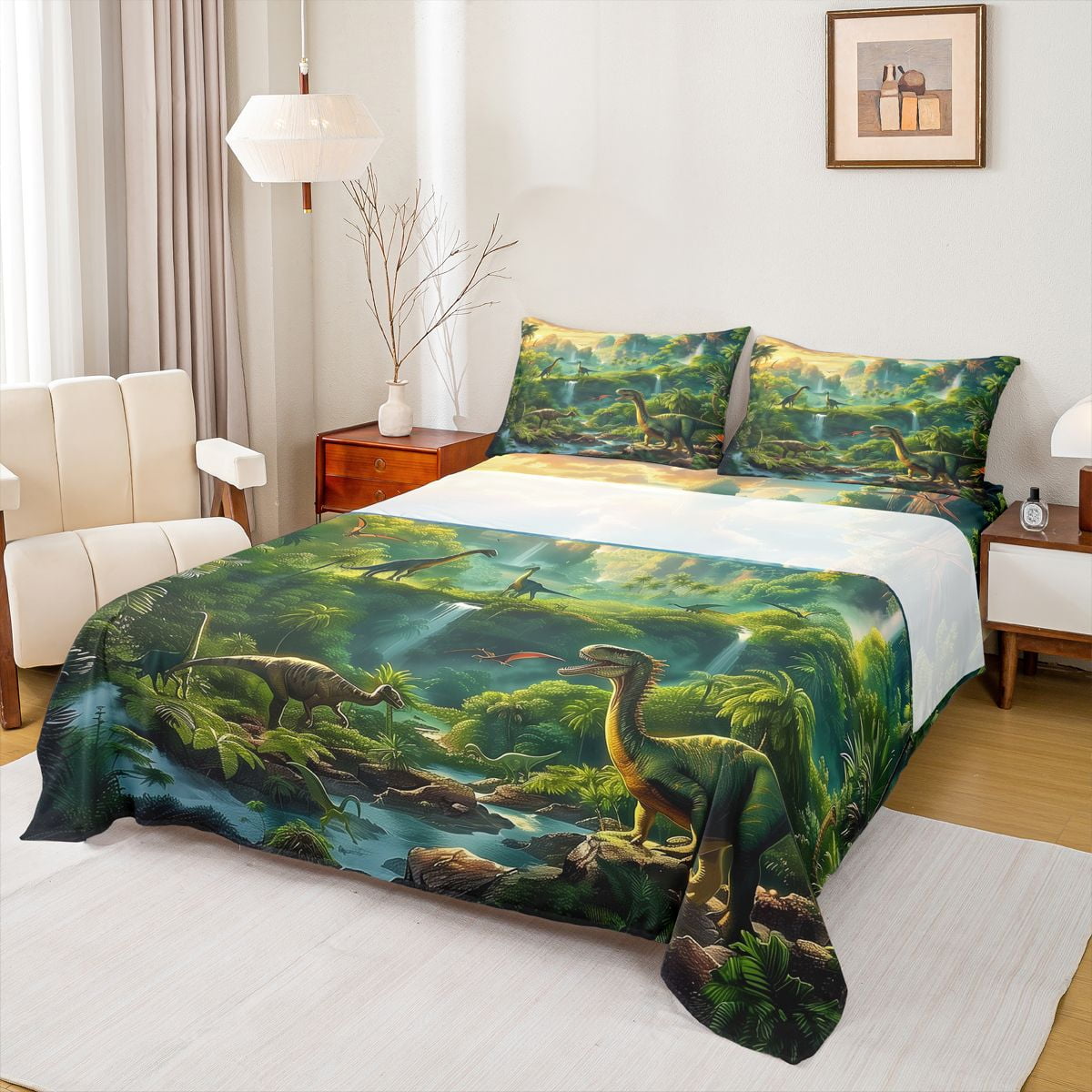 Homewish Ancient Dinosaur Dino Full Size Sheets,Tropical Botanical ...