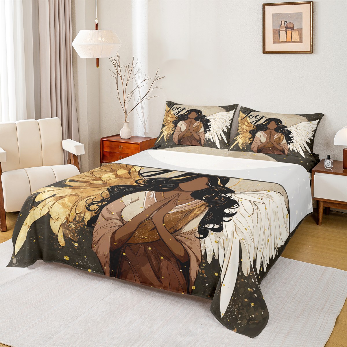 Homewish Angel Elf Full Sheet Set, 4Pcs Golden Bling Glitter Dreamy ...