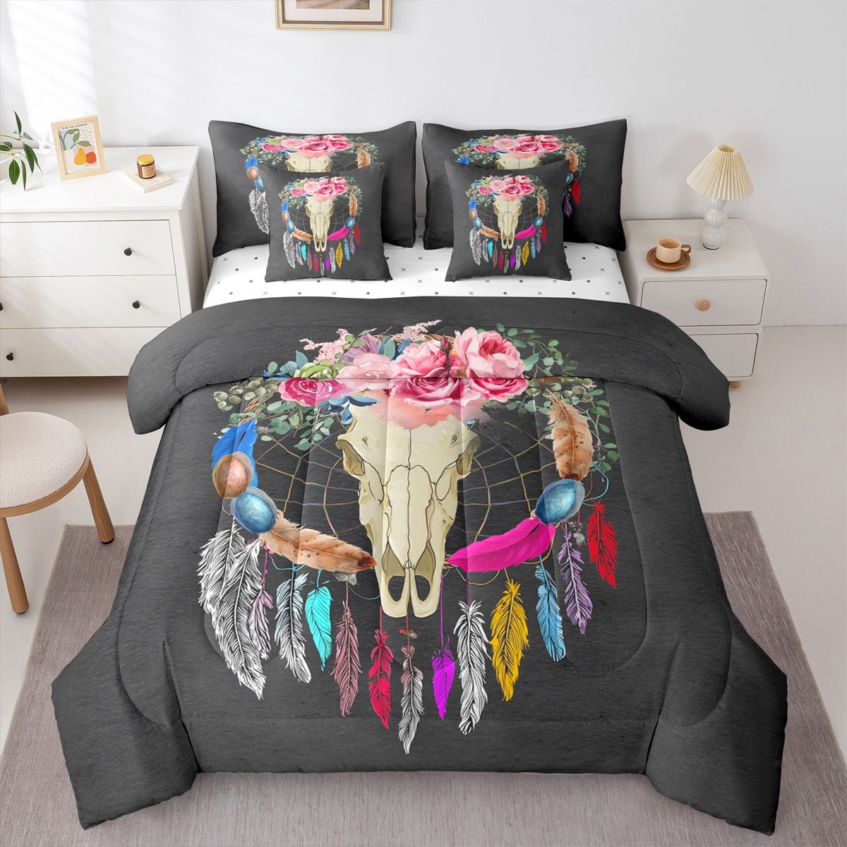 Homewish Animal Bull Skull Bedding Comforter Set 7 Pieces for Female ...