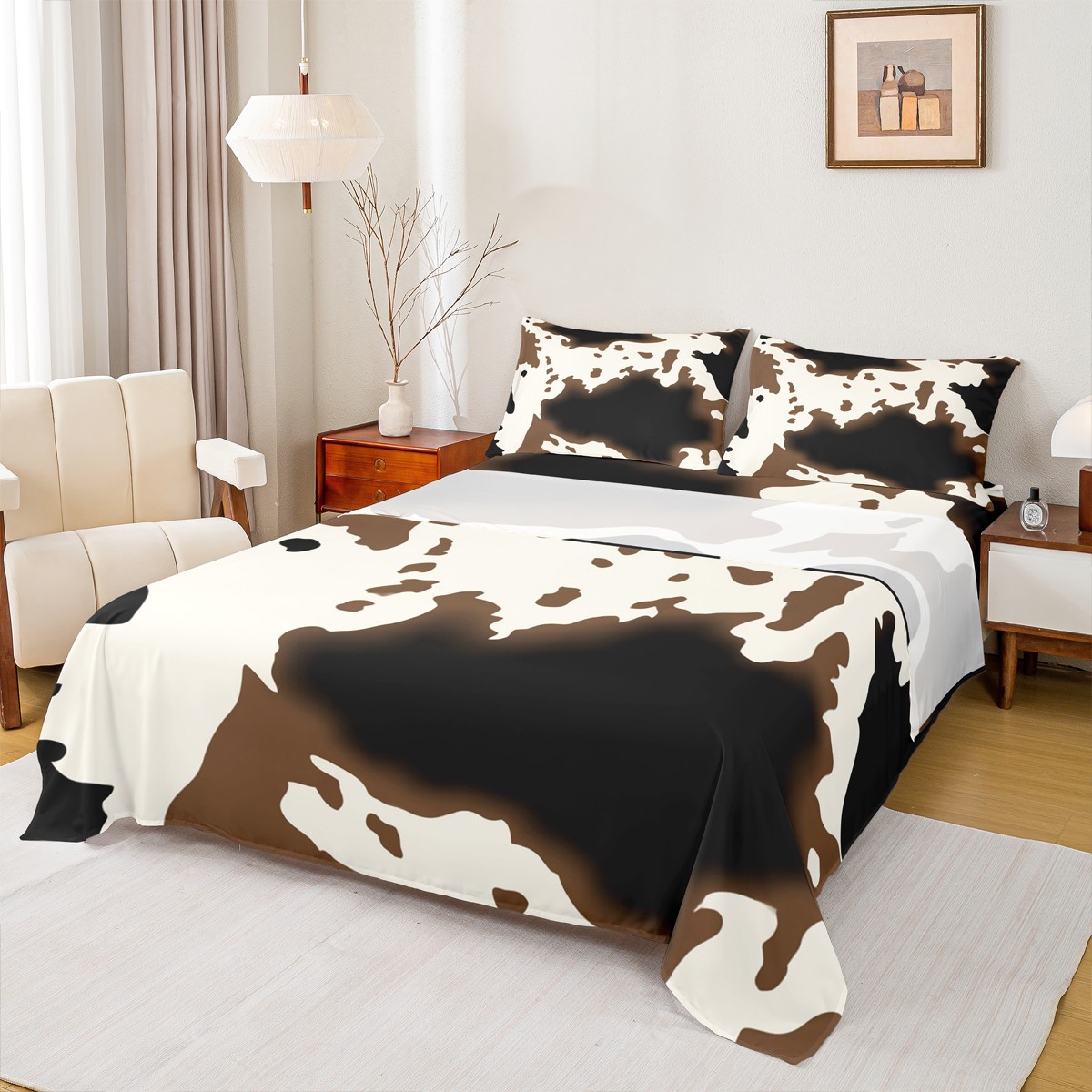 Homewish Animal Cow Print 4pcs Bed Sheets for Female Men Adults,Black ...