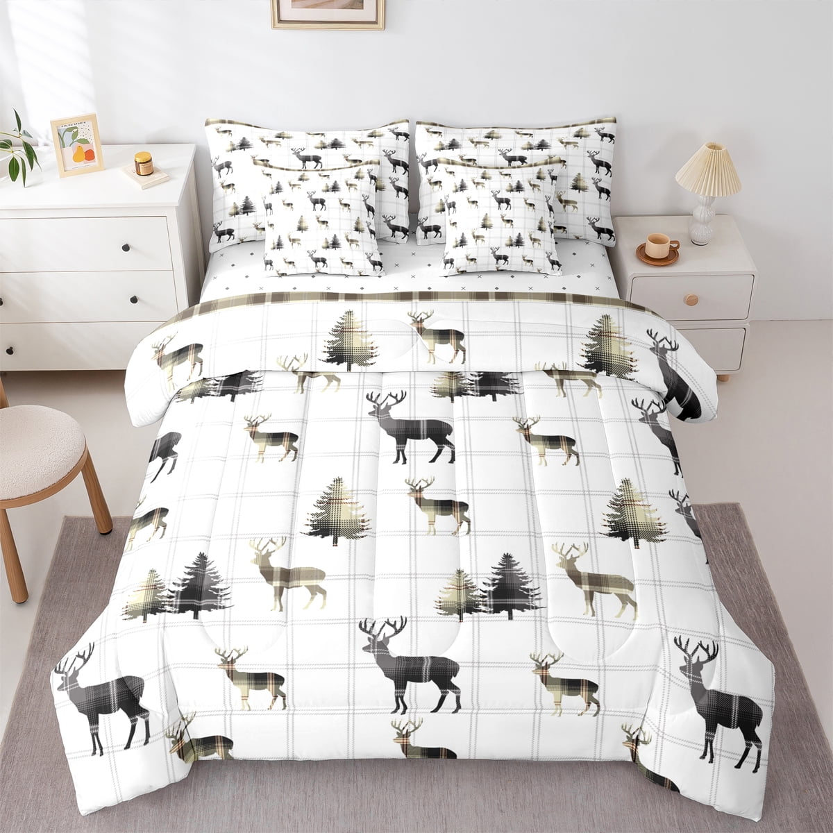 Homewish Animal Deer Bedding Comforter Set 7pcs for Female Men Adults ...