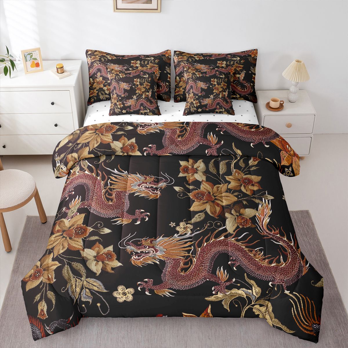 Homewish Animal Dragon Bedding Comforter Set 7pcs for Female Men Adults ...