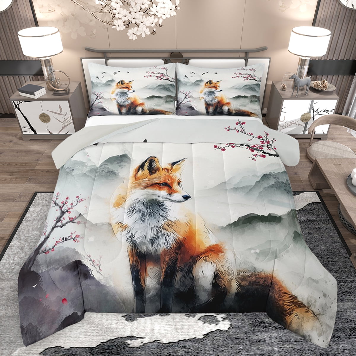 Homewish Animal Fox Boy Girl Full Size Comforter Sets 3-Piece,Cherry ...