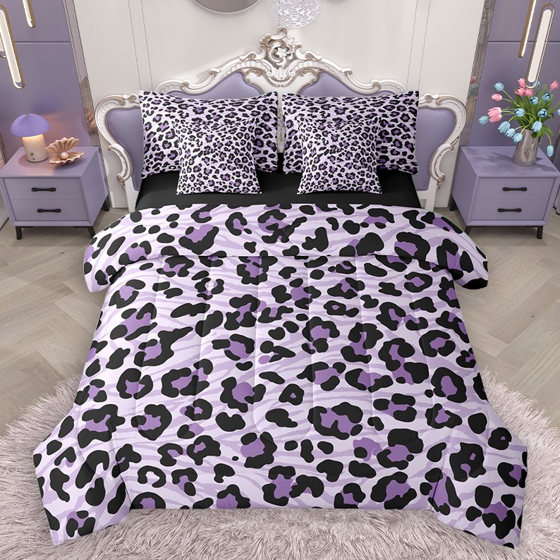 Homewish Animal Leopard Print 7-Piece Bedding Comforter Set for Teens ...