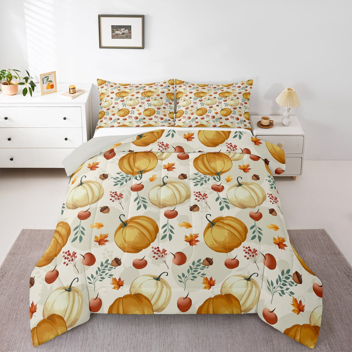 Homewish Autumn Fall Pumpkin Bedding Comforter Set,Rustic Farmhouse ...