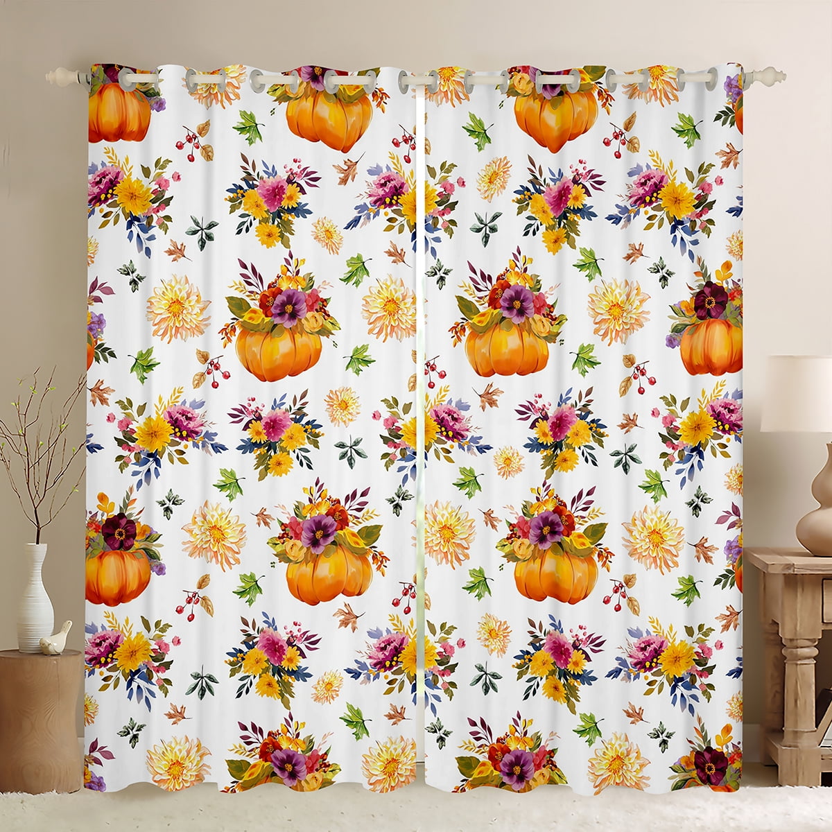 Homewish Autumn Fall Pumpkin Blackout Curtains Set of 2 (52x84 Each ...
