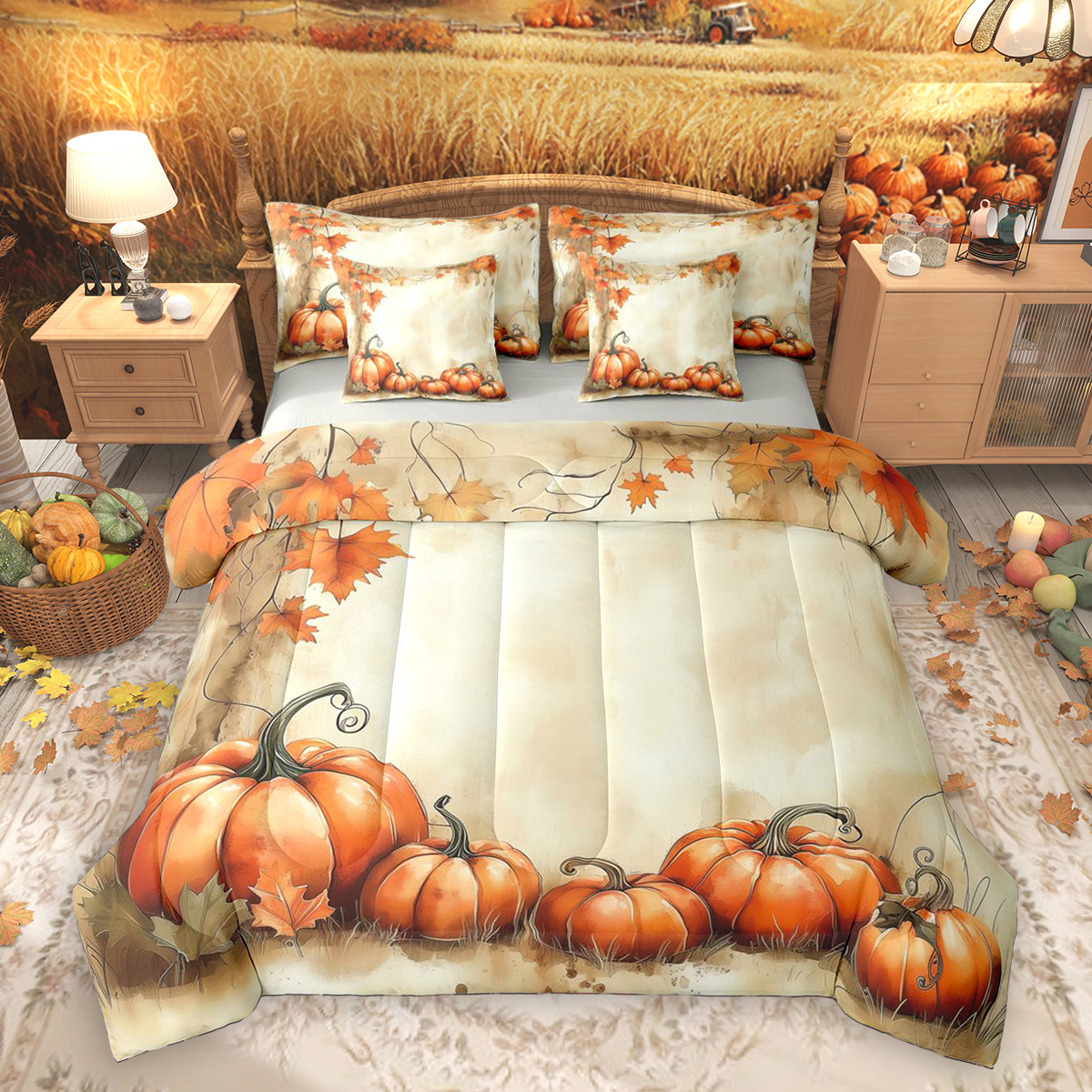 Homewish Autumn Harvest Pumpkin 7-Piece Twin Bedding Sets,Fall Maples ...