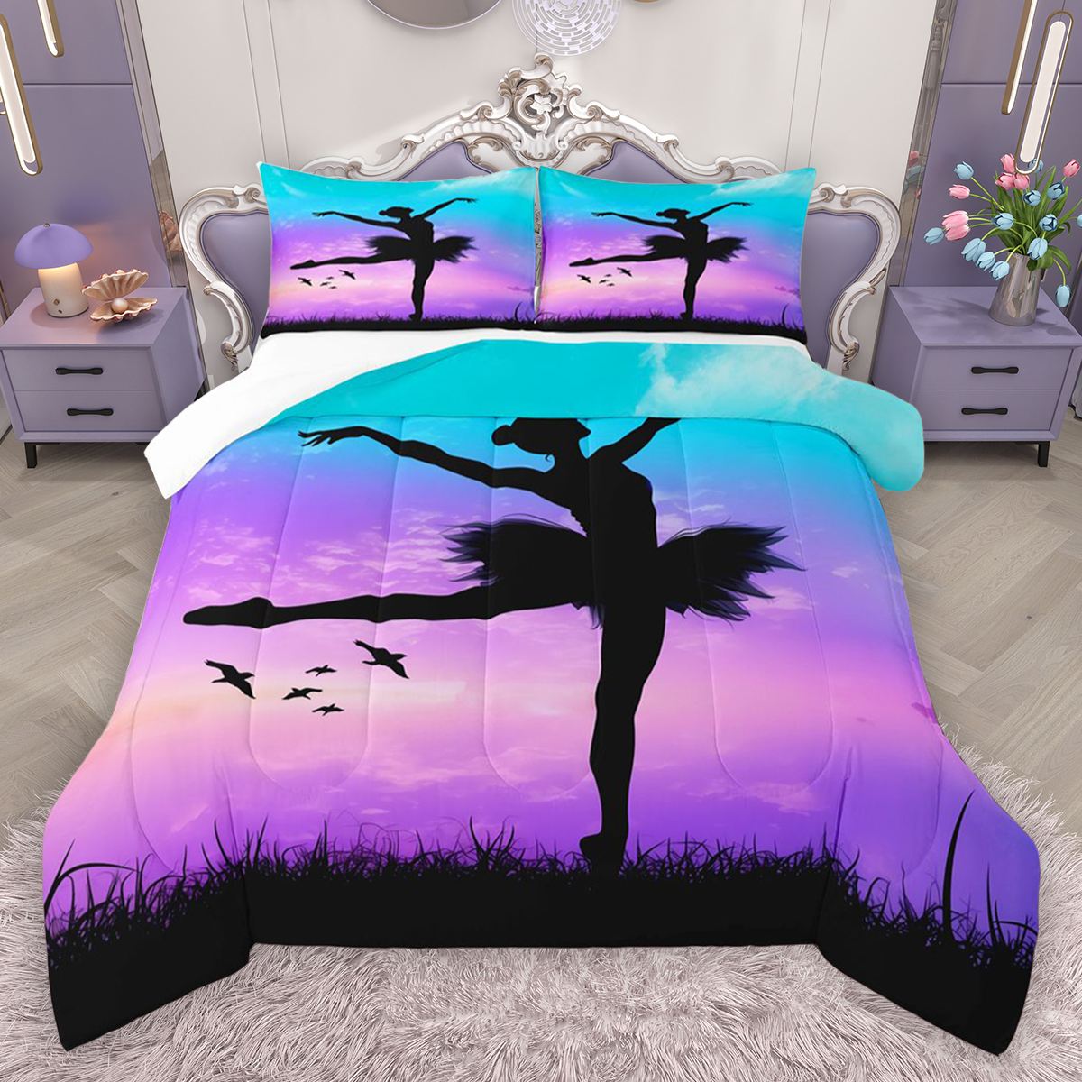 Homewish Ballet Girl Full Size Comforter Sets,Ballerina Dancer Bedding ...