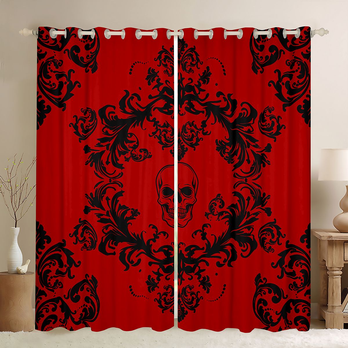 Homewish Baroque Floral Blackout Curtains Set of 2 (52x84 Each),Retro ...
