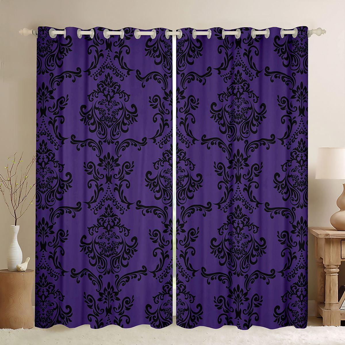 Homewish Baroque Floral Blackout Curtains Set of 2 (52x84 Each ...