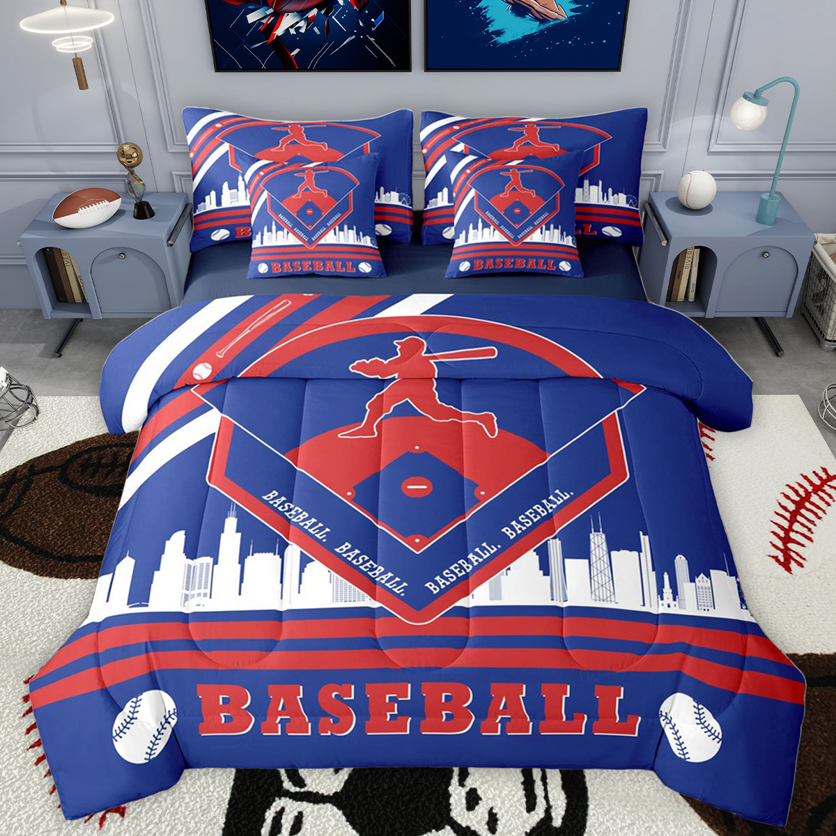 Homewish Baseball City Silhouette 7 Pieces Bedding Comforter Set,Ball ...