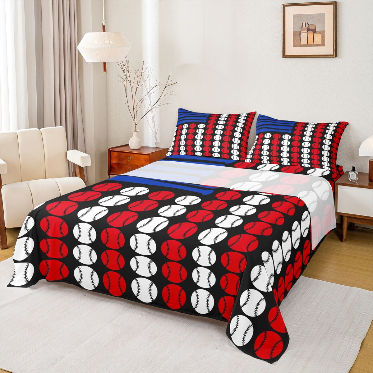 Homewish Baseball Theme Full Size Sheets,Ball Sports Game Bed Sheets ...
