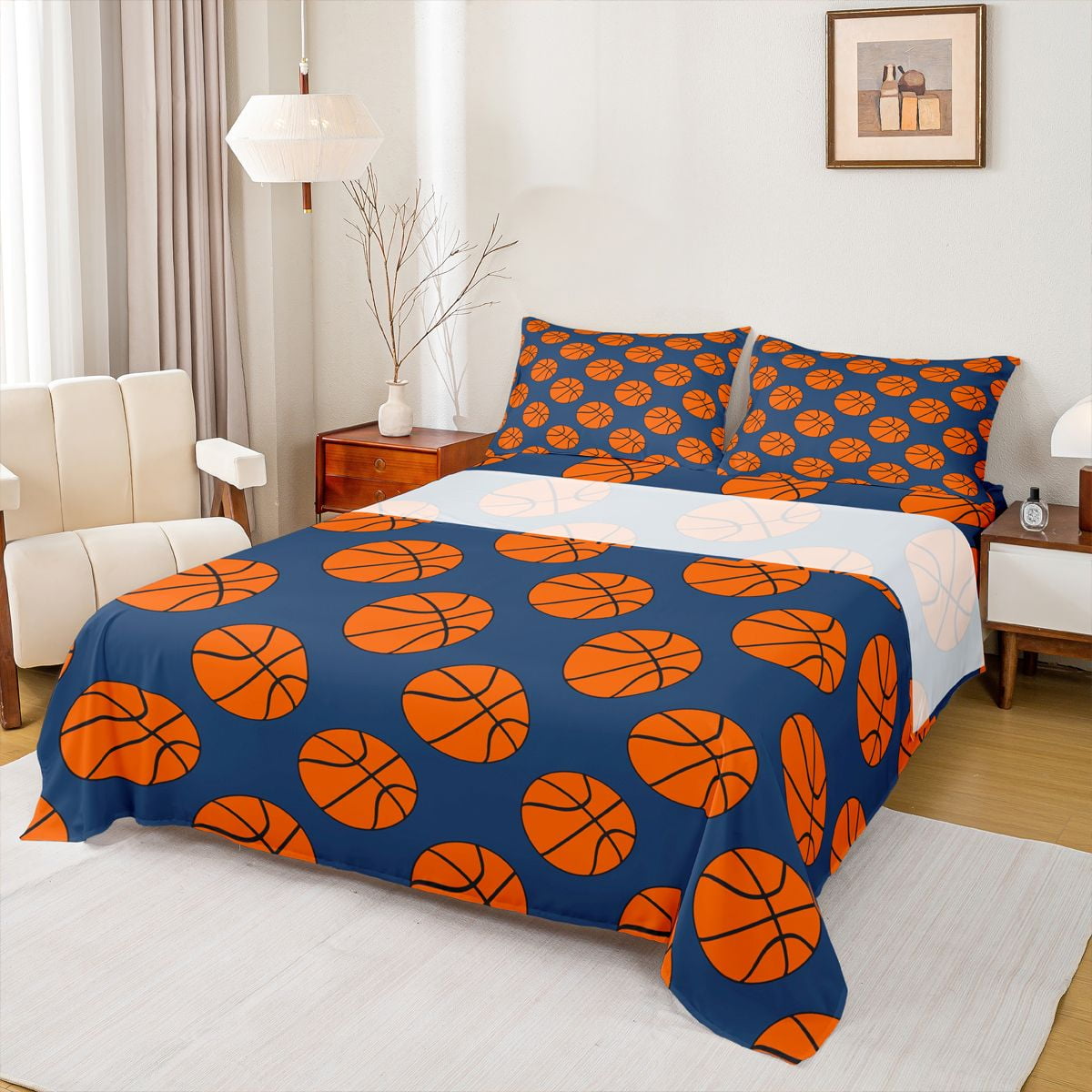 Homewish Basketball 4pcs Bed Sheets For Teens,Sport Theme King Sheets ...