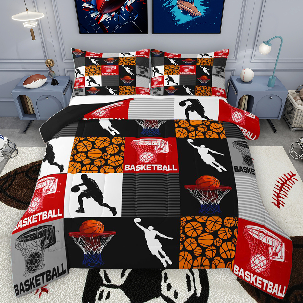 Homewish Basketball Gamer Full Size Comforter Sets,Ball Sport Bedding ...