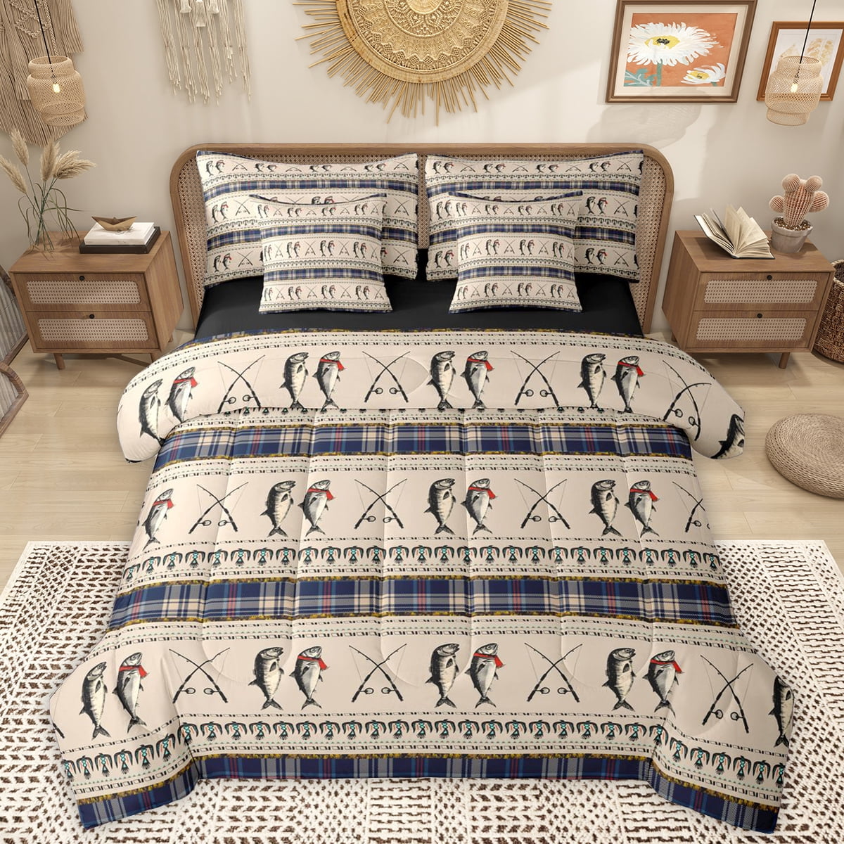 Homewish Bass Big Fish 7-Piece Bedding Comforter Set,Hunting And ...
