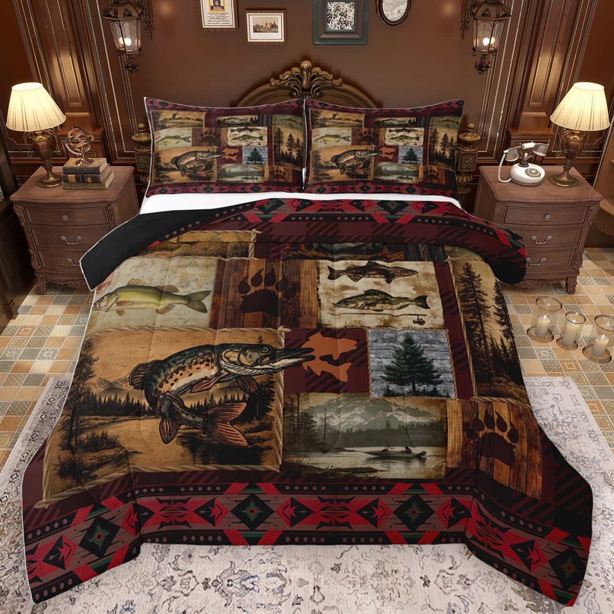 Homewish Bass Big Fish Bedding Comforter Set,Rustic Farmhouse Cabin ...