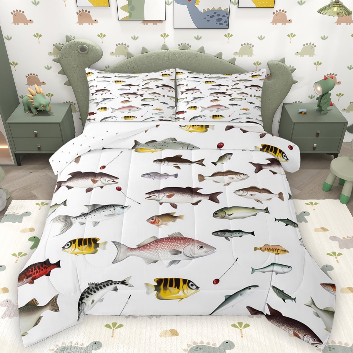 Homewish Bass Big Fish Full Size Comforter Sets,Rustic Farmhouse Cabin ...