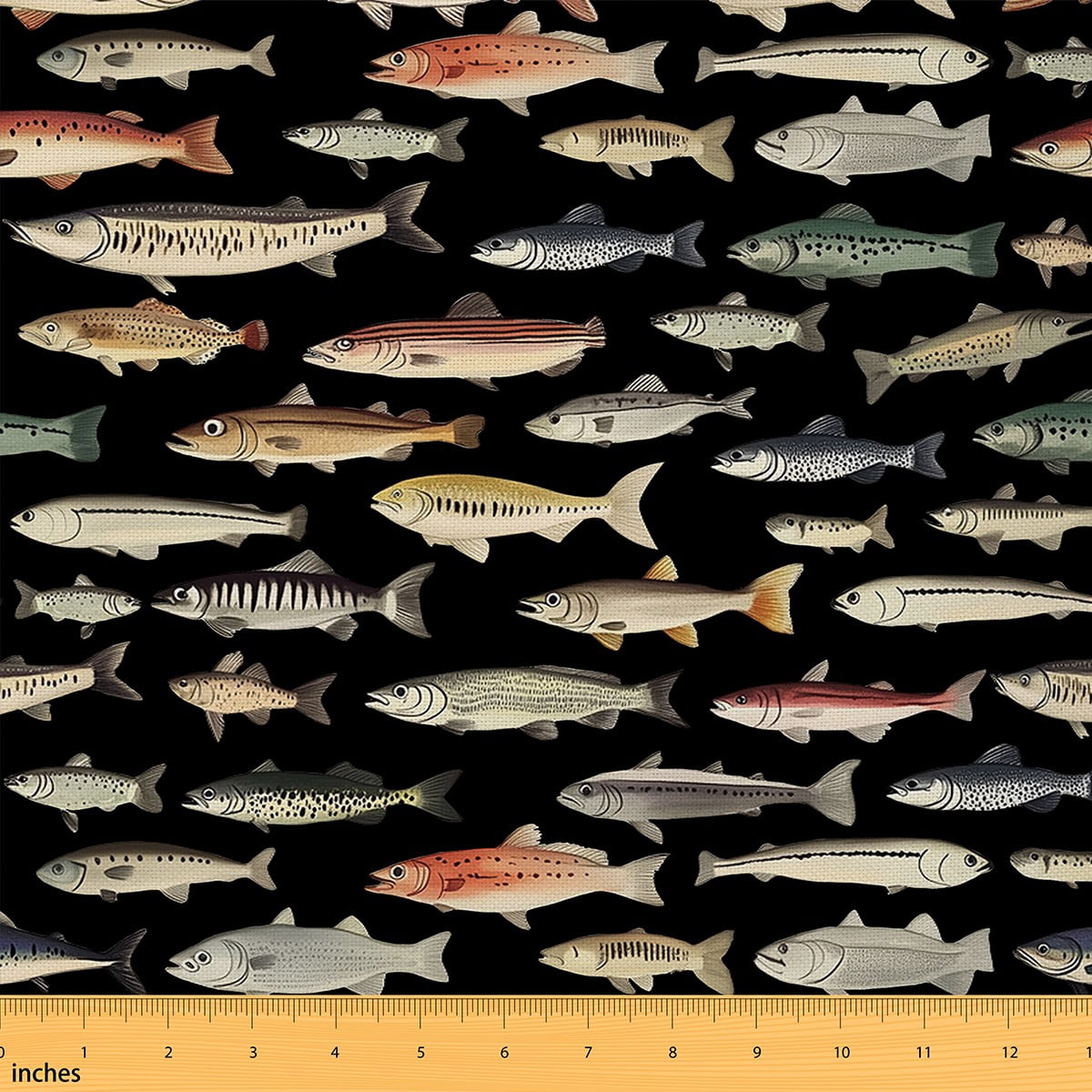 Homewish Bass Fish Adult Fabric by the Yard 1 Yard, Farmhouse Fishing ...