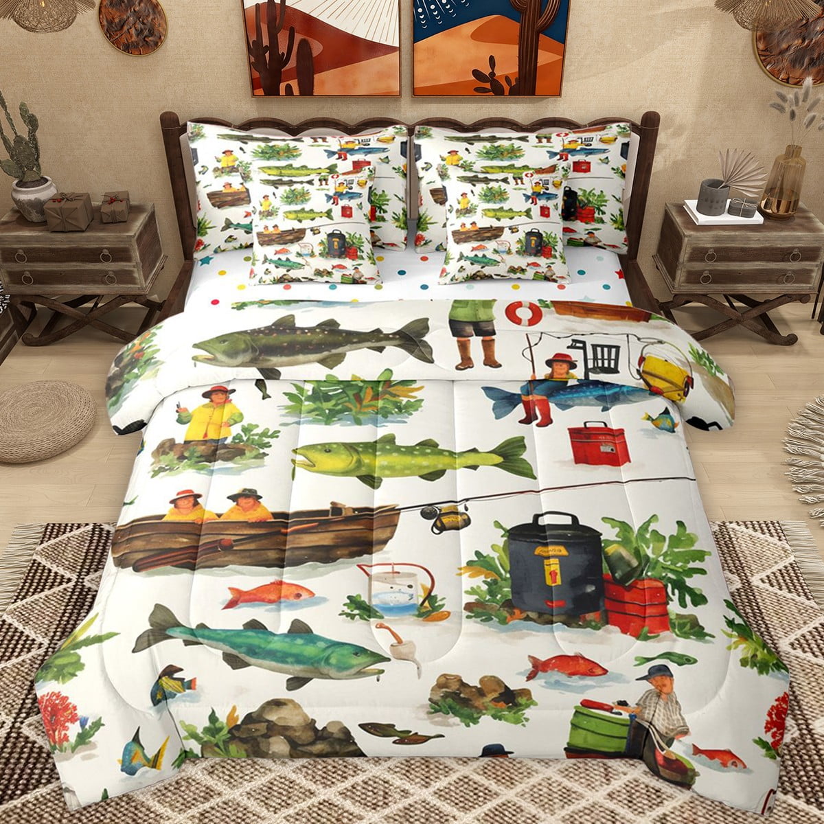 Homewish Big Bass Fish Bedding Comforter Set 7 Pieces for Teens Female ...