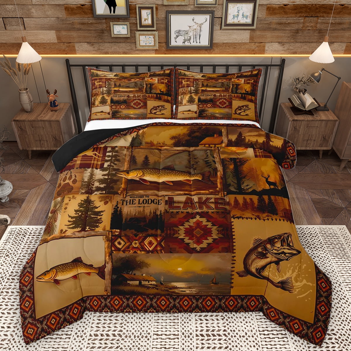 Homewish Big Pike Fish Bedding Comforter Set,Rustic Lake House Twin ...