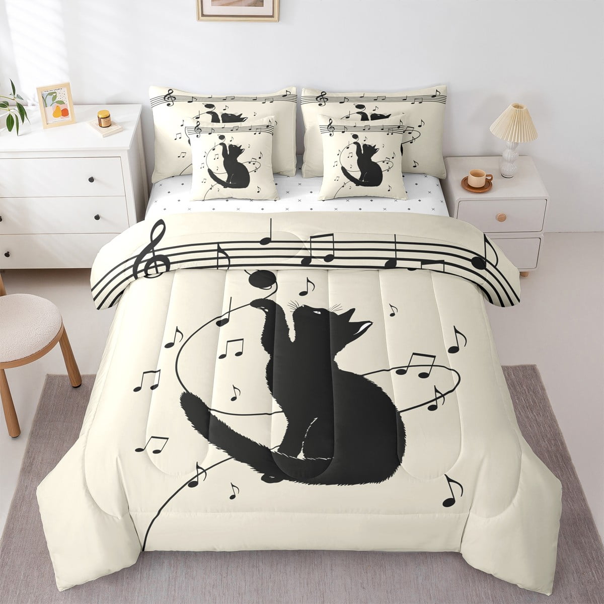Homewish Black Cat 7 Pieces Bedding Comforter Set for Children Teens ...
