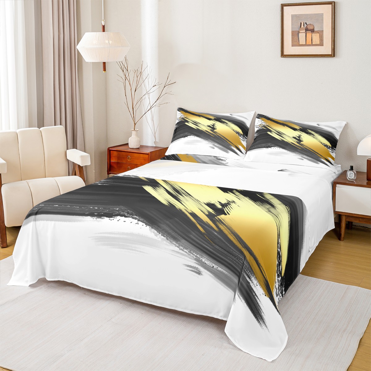 Homewish Black Golden Splash 4pcs Bed Sheets For Teens Boys Girls ...